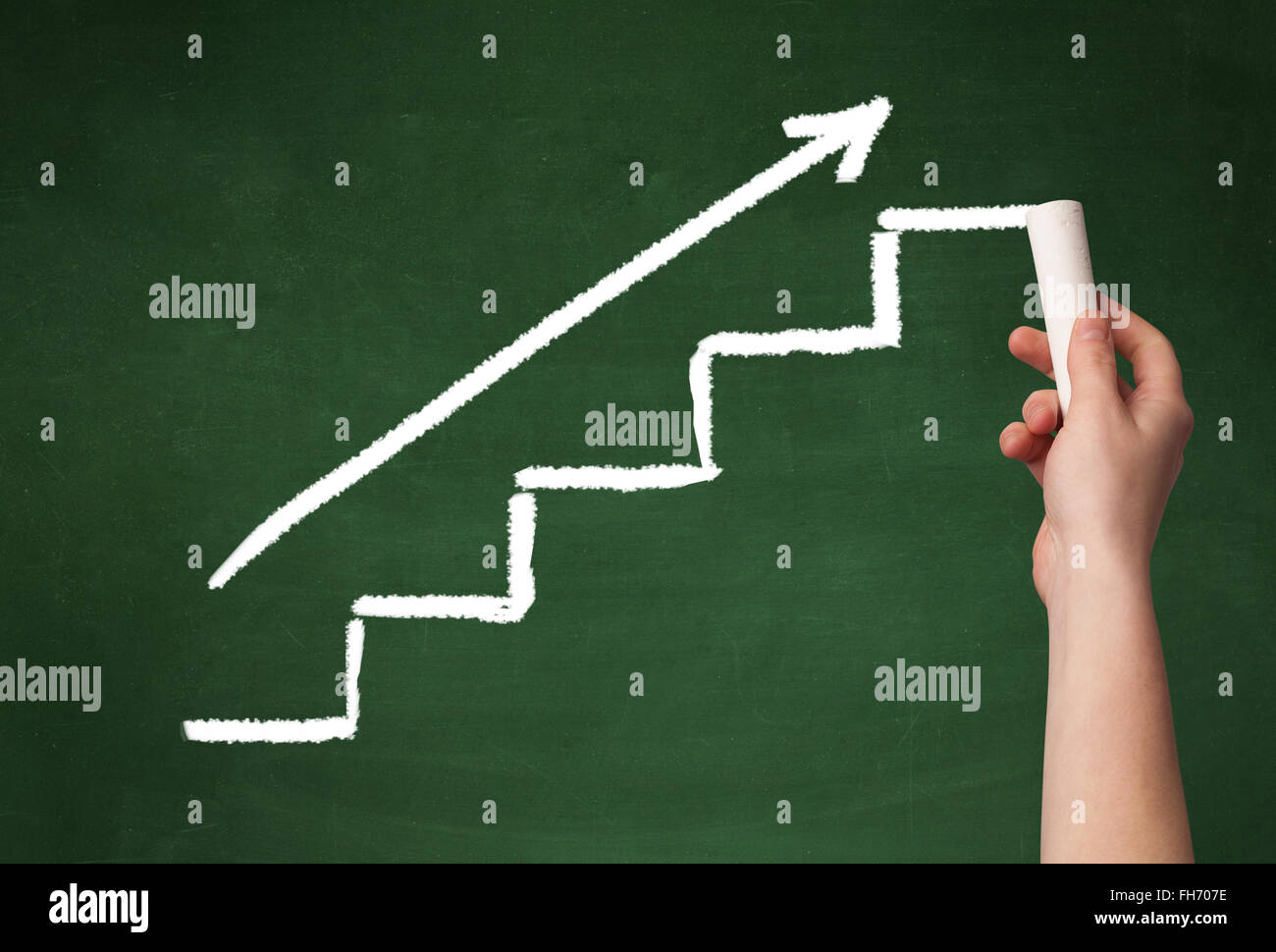 Hand drawing steps on blackboard Stock Photo - Alamy