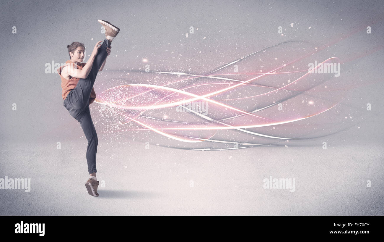 Funky urban dancer with glowing lines Stock Photo - Alamy