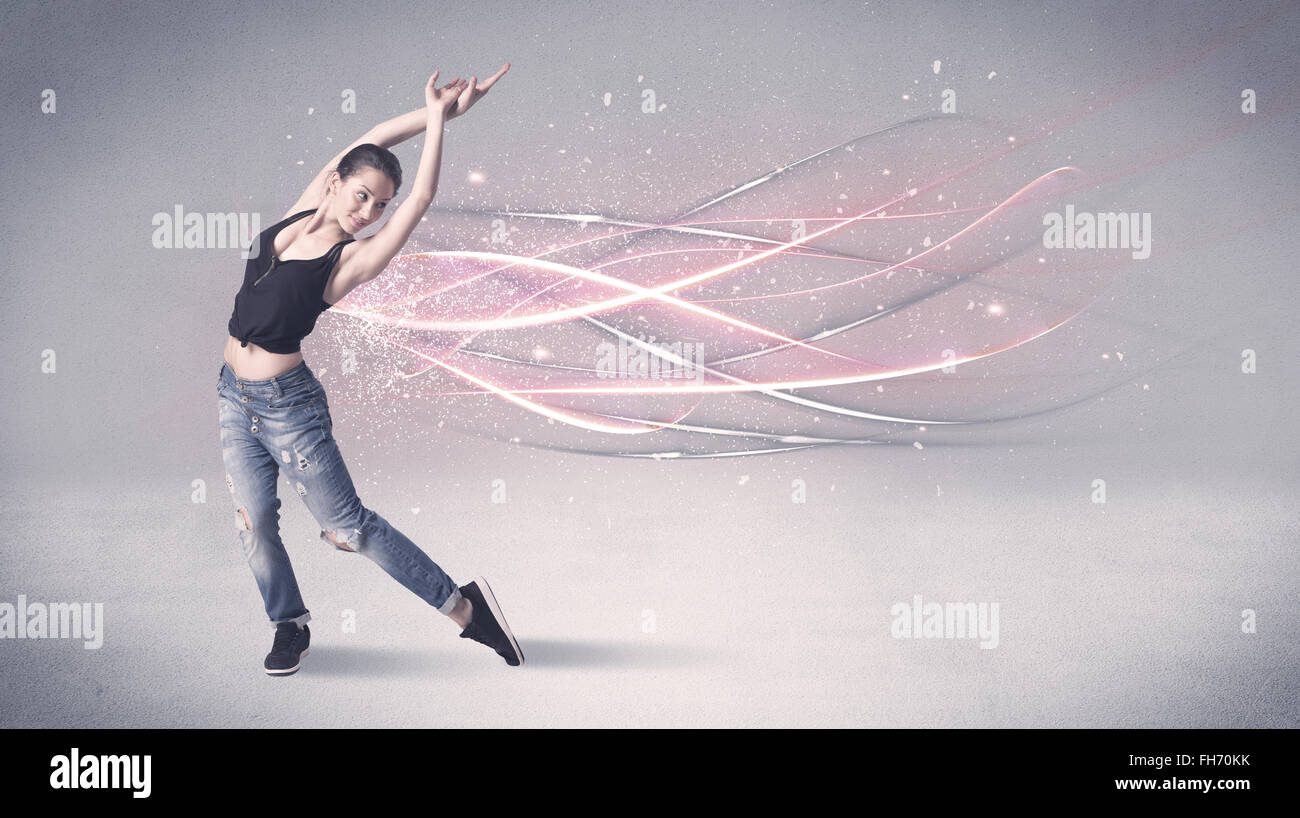 Funky urban dancer with glowing lines Stock Photo - Alamy