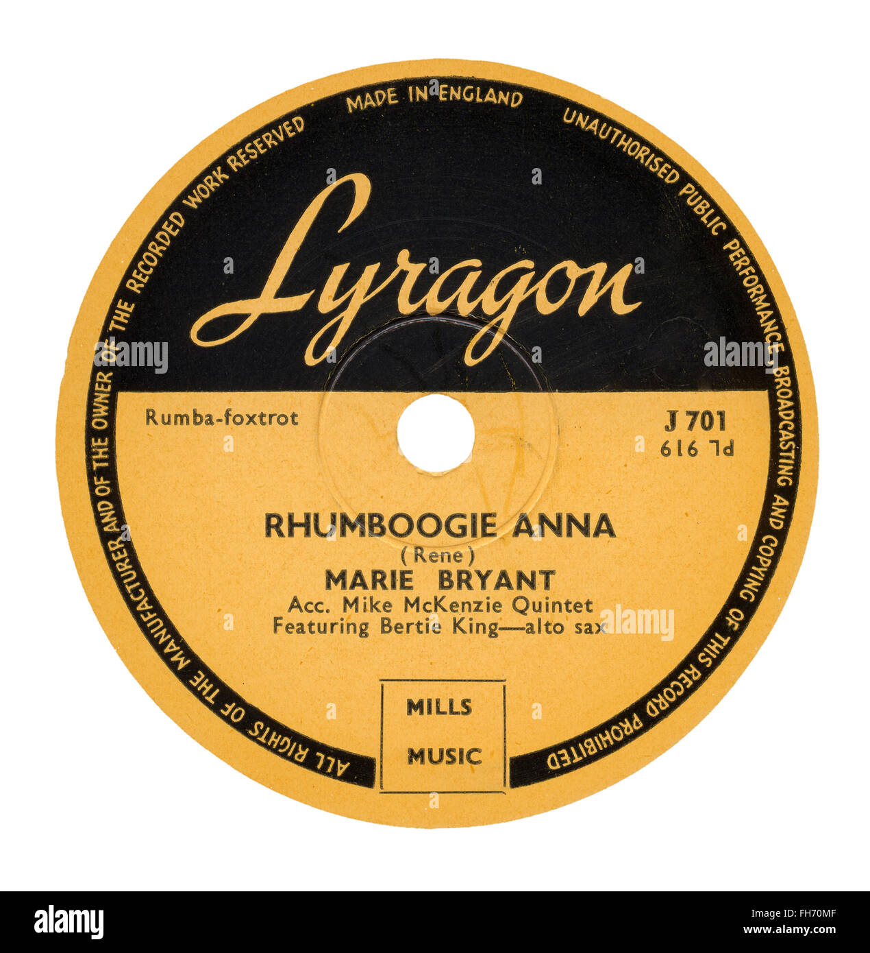 Isolated on white Marie Bryant (1919-1978) rare 78 rpm Lyragon record ...