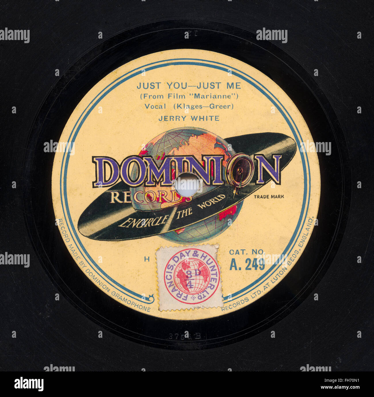 Jerry White 78 rpm Dominion record label recorded 1929 “Just You - Just ...