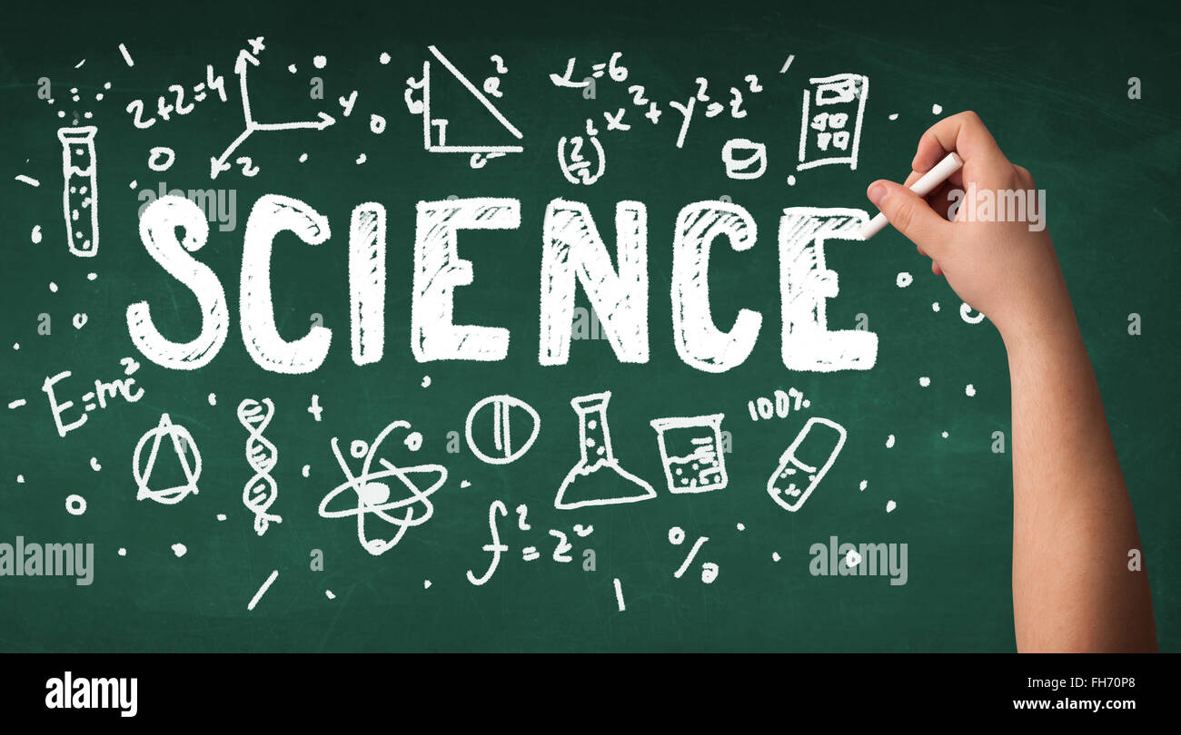 Mature science person drawing on board Stock Photo - Alamy