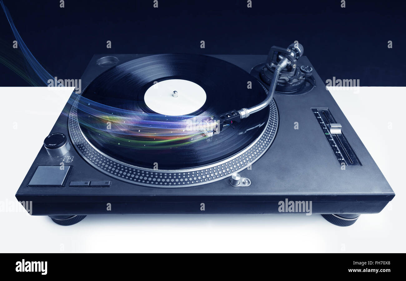 Music player playing vinyl music with colourful abstract lines Stock ...
