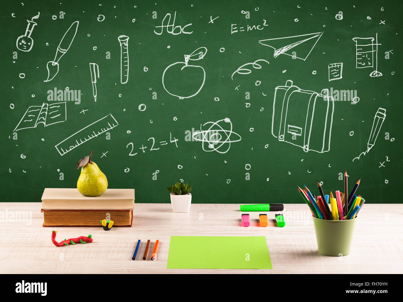 Back to school chalkboard and color pencils Stock Photo - Alamy