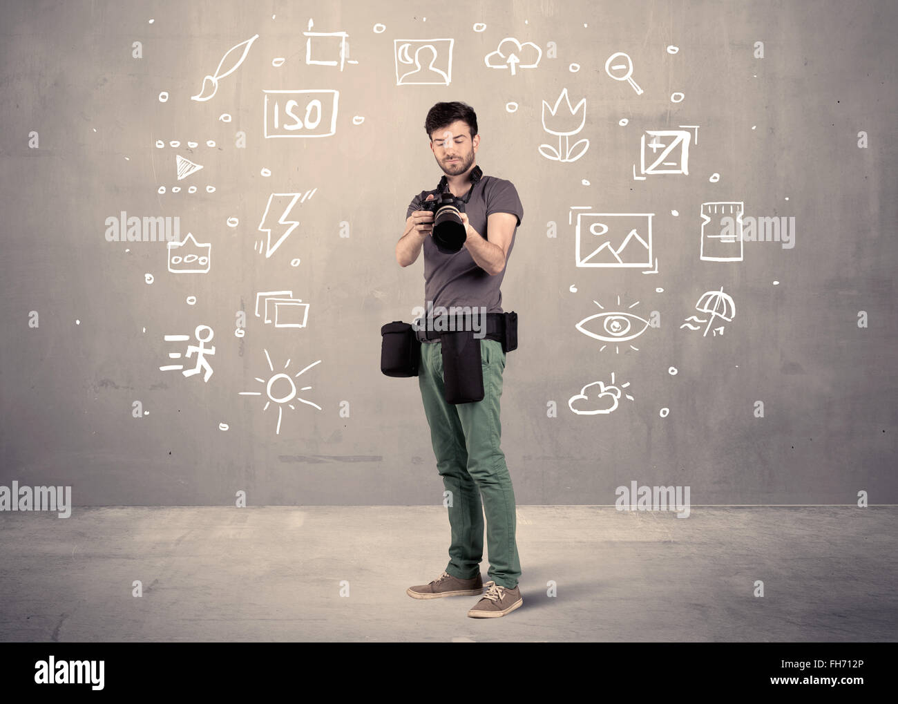 Photographer learning to use camera Stock Photo - Alamy