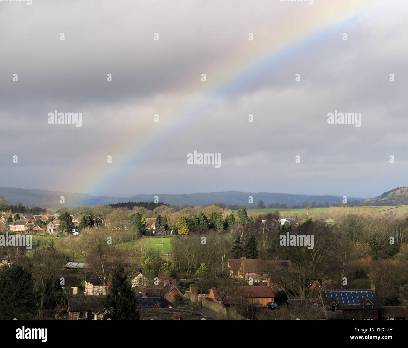 Rainbow formed over the town of Ludlow. In Ludlow, England. On 21st ...