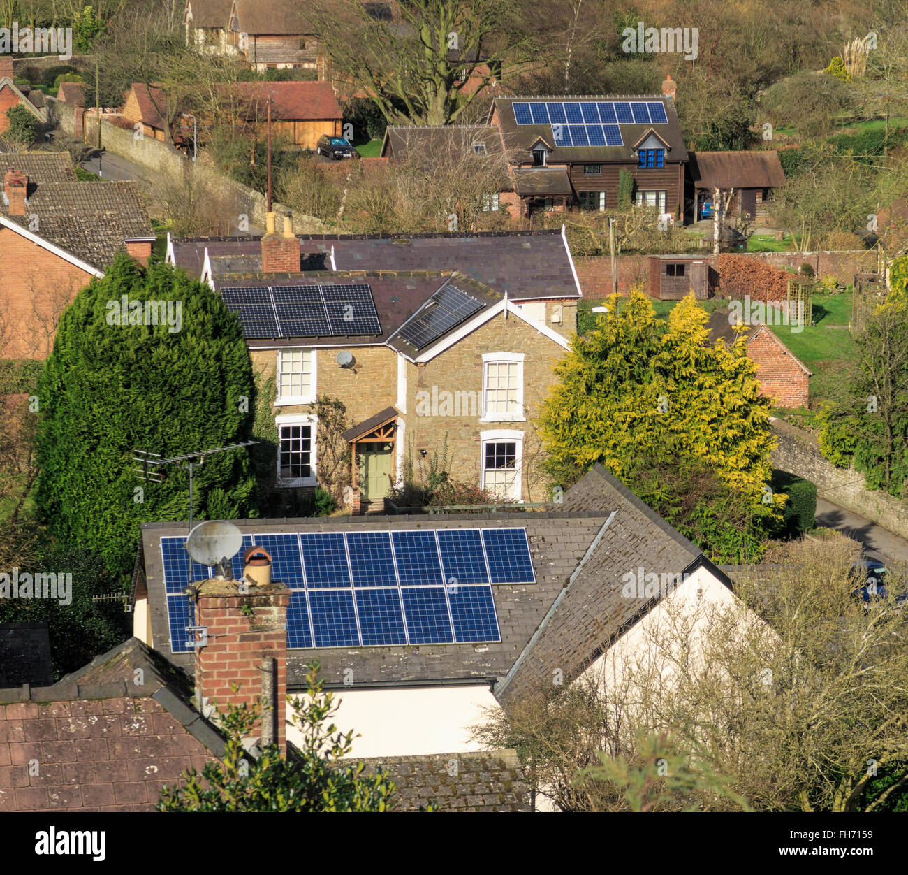Solar panels on rooftops of houses. In Ludlow, England Stock Photo - Alamy