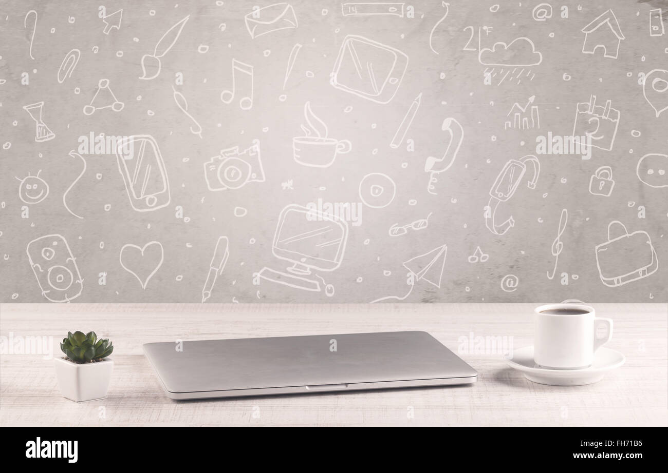 Design office desk with drawings background Stock Photo - Alamy