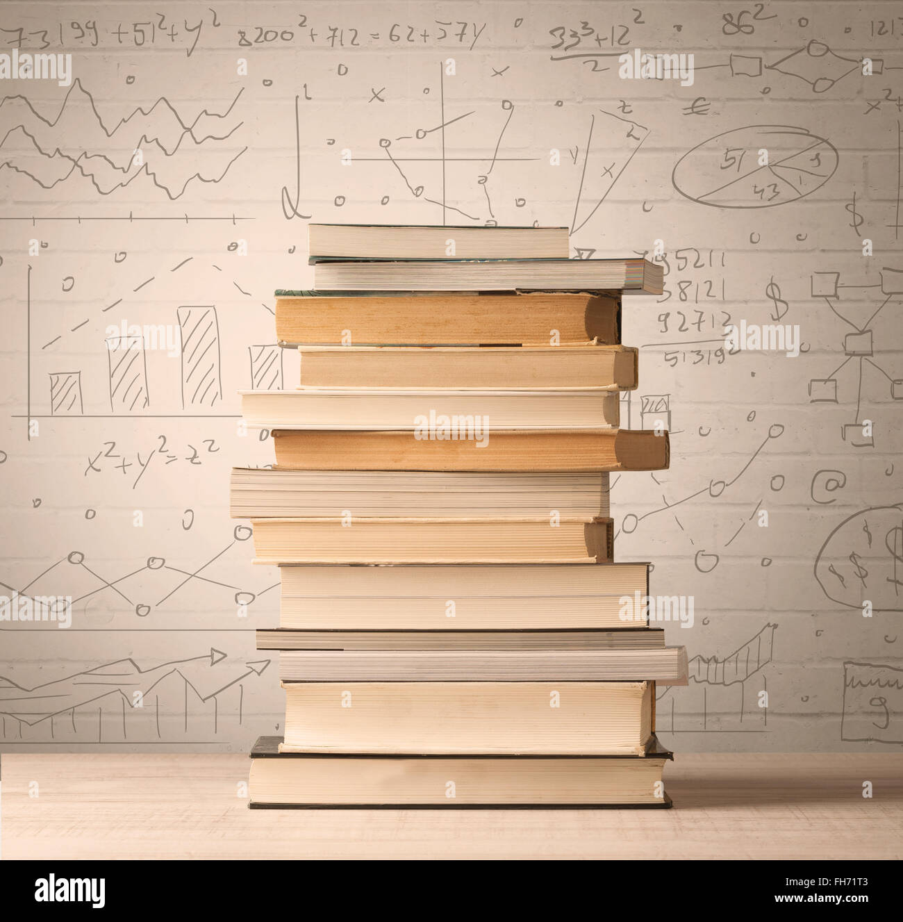 A pile of books with math formulas written in doodle style Stock Photo ...