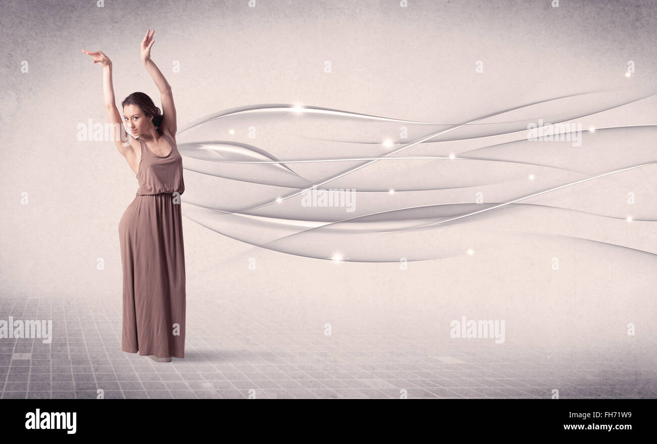 Ballet dancer performing modern dance with abstract lines Stock Photo ...