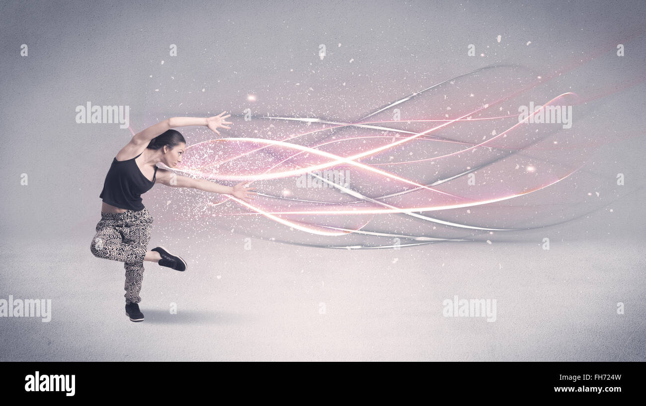 Funky urban dancer with glowing lines Stock Photo - Alamy