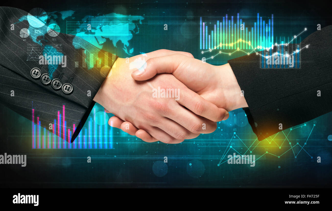 Handshake with diagrams Stock Photo - Alamy