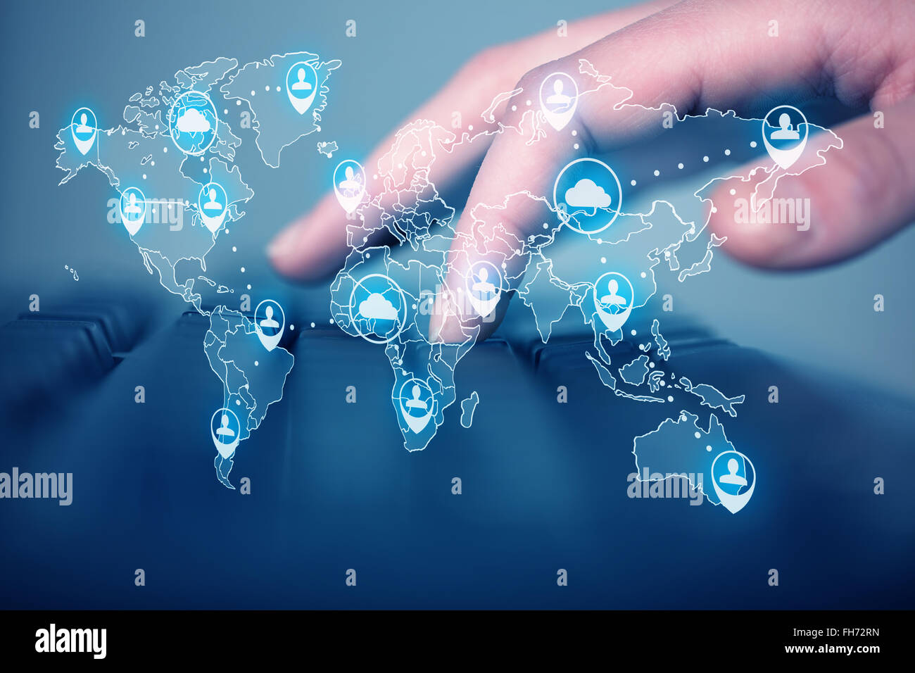 Keyboard with high tech user map icons Stock Photo - Alamy