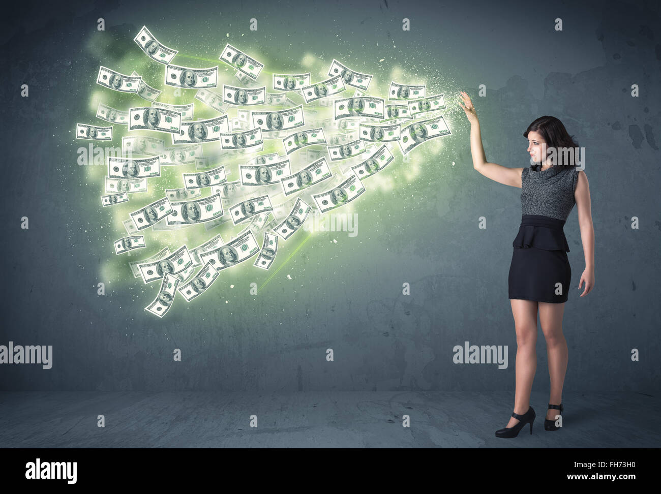 Business person throwing a lot of dollar bills concept Stock Photo - Alamy