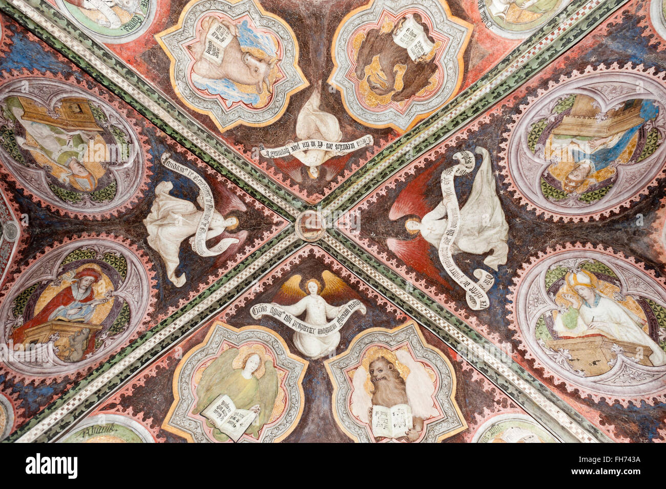 Gothic fresco, four Gloria Angels, four evangelists, the four Western ...