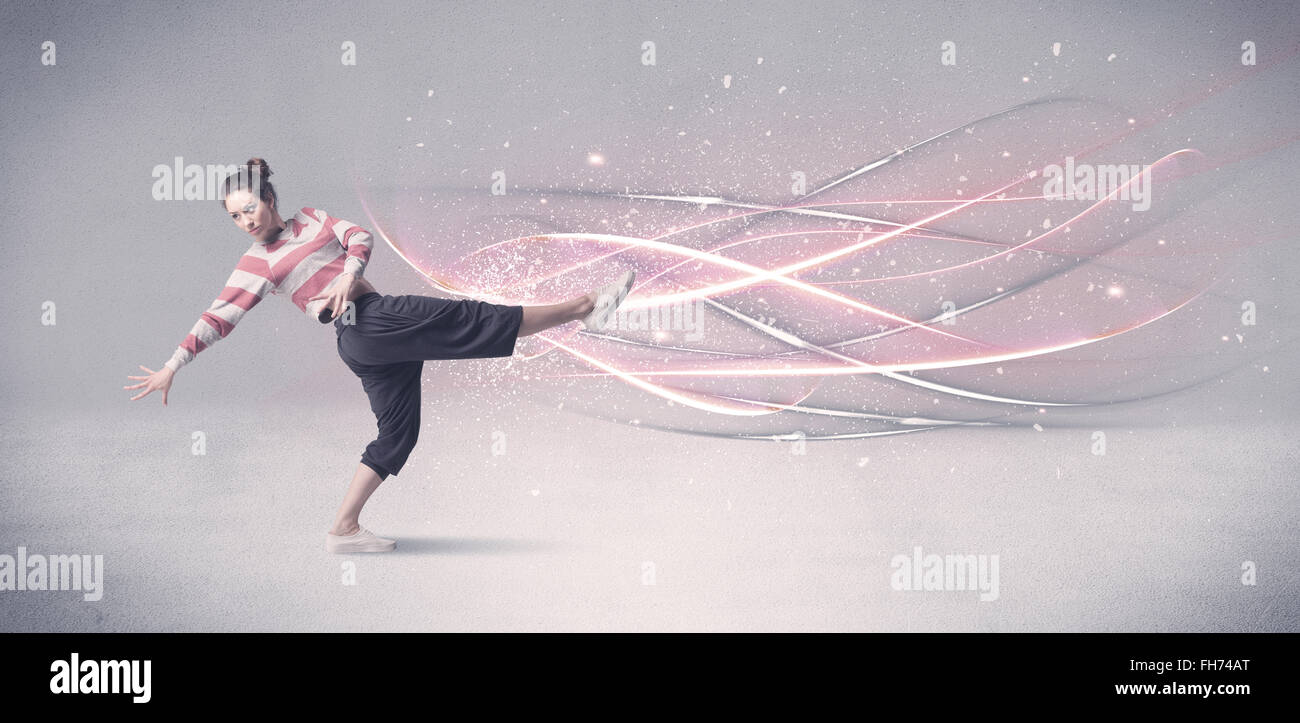 Funky urban dancer with glowing lines Stock Photo - Alamy