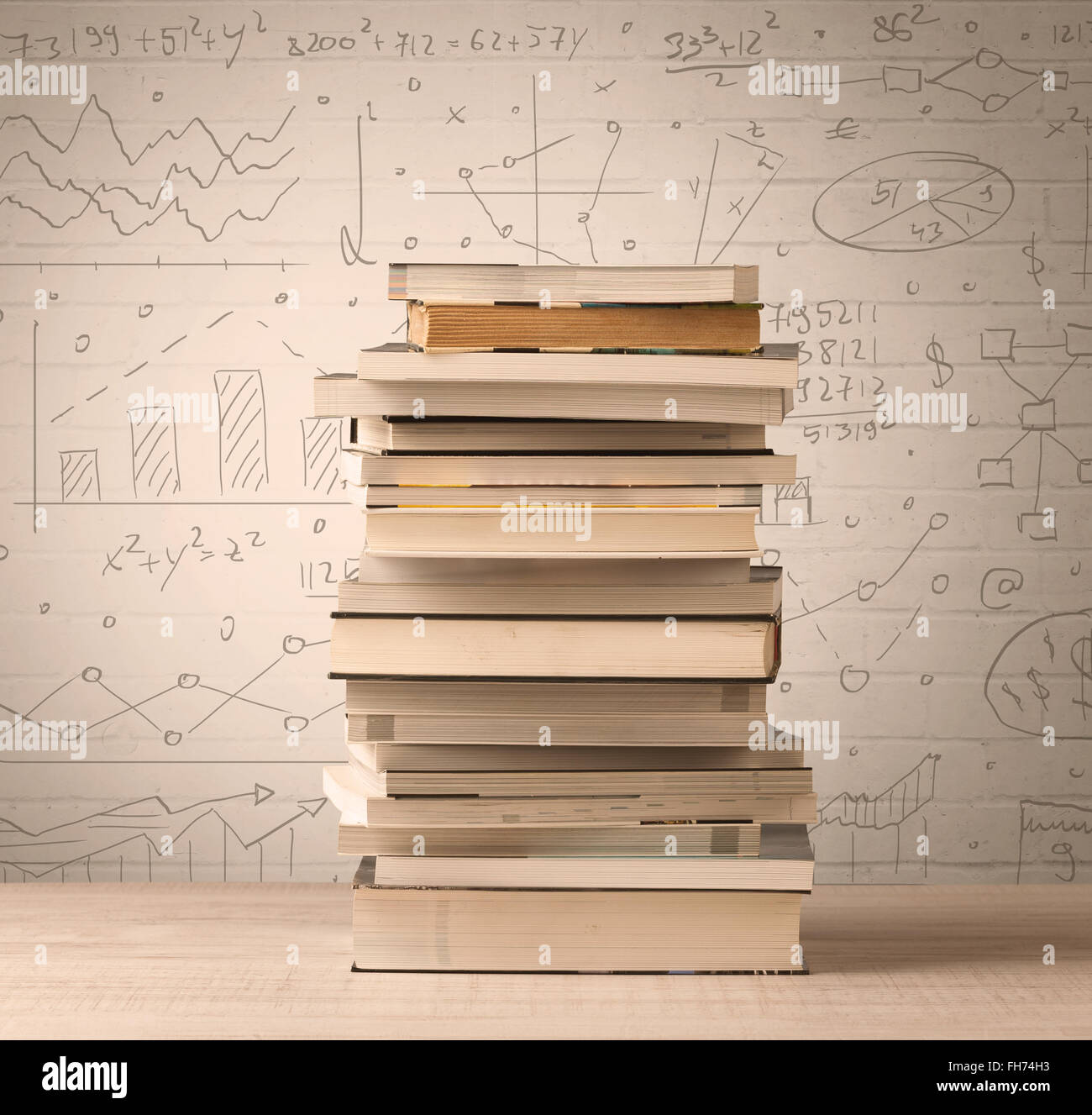 A pile of books with math formulas written in doodle style Stock Photo ...
