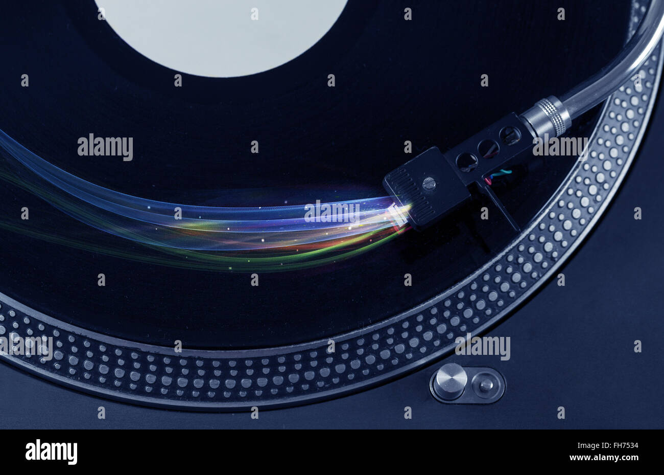 Music player playing vinyl music with colourful abstract lines Stock ...