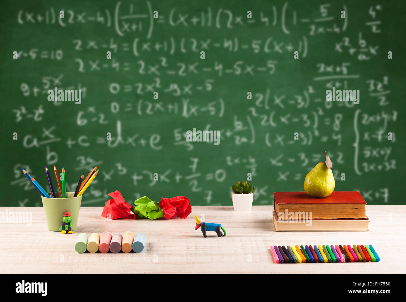 Math class from student school desk Stock Photo - Alamy