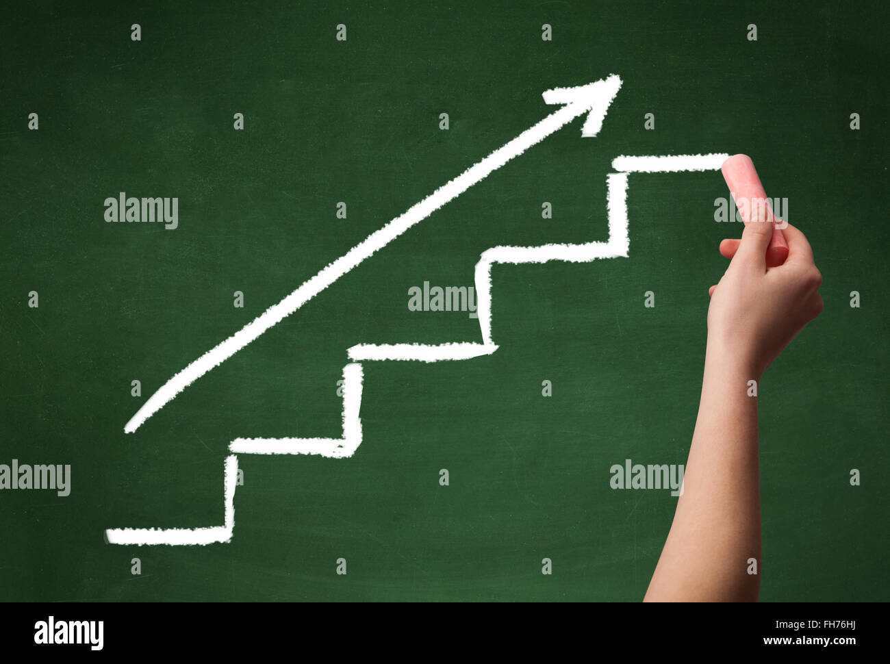 Hand drawing steps on blackboard Stock Photo - Alamy