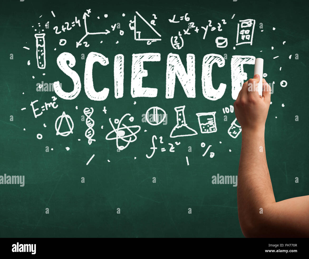 Mature science person drawing on board Stock Photo - Alamy