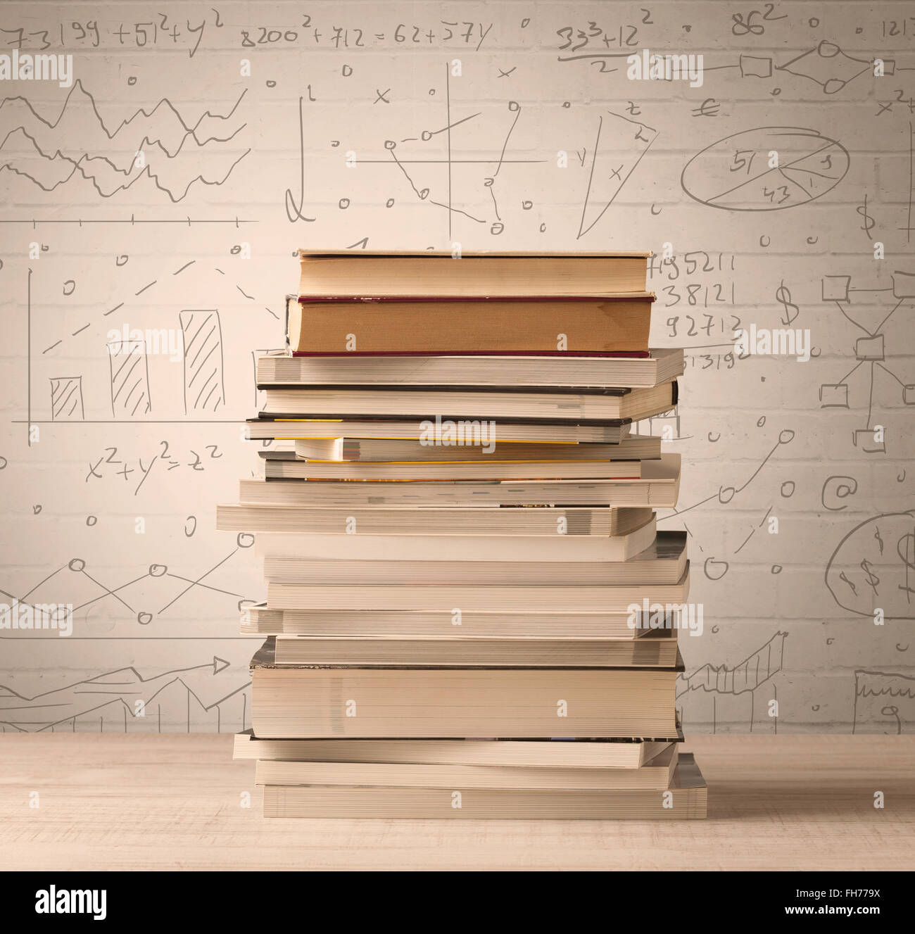 A pile of books with math formulas written in doodle style Stock Photo ...