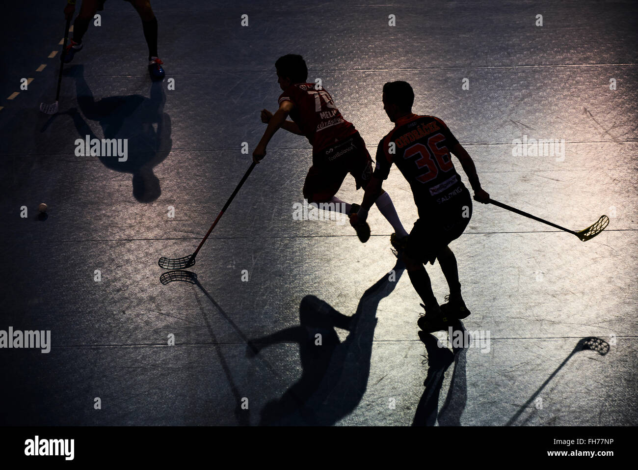 Floorball men match in the hall Stock Photo - Alamy