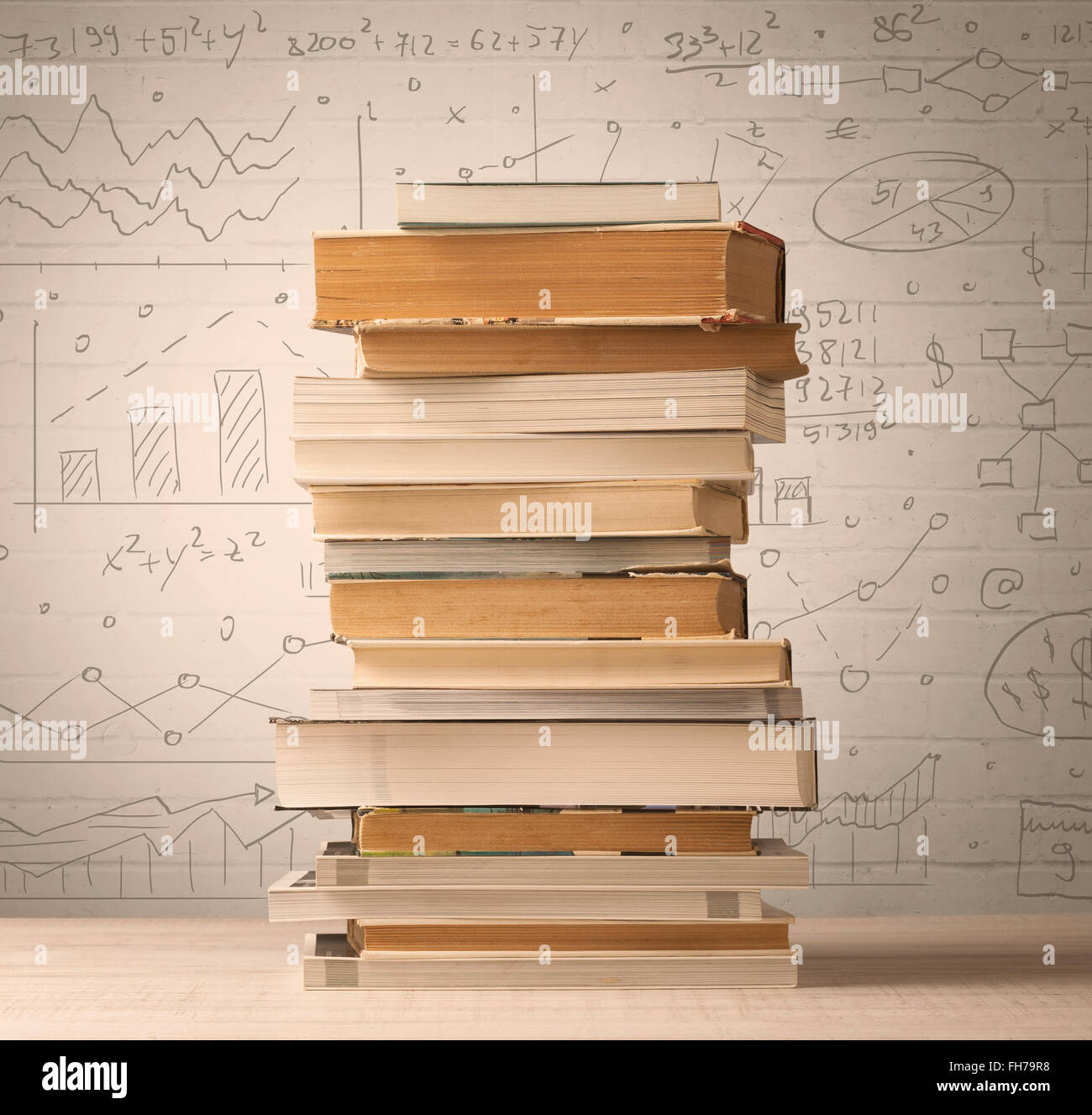 A pile of books with math formulas written in doodle style Stock Photo ...