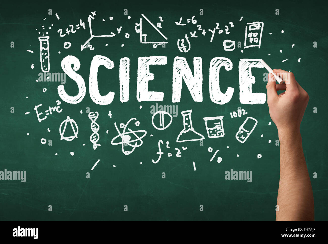 Mature science person drawing on board Stock Photo - Alamy