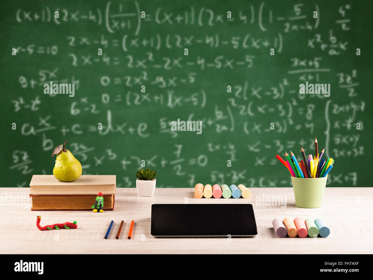 Math class from student school desk Stock Photo - Alamy