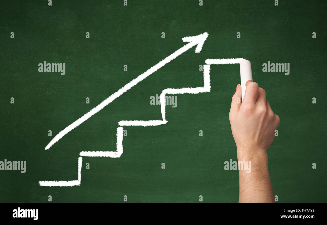 Hand drawing steps on blackboard Stock Photo - Alamy