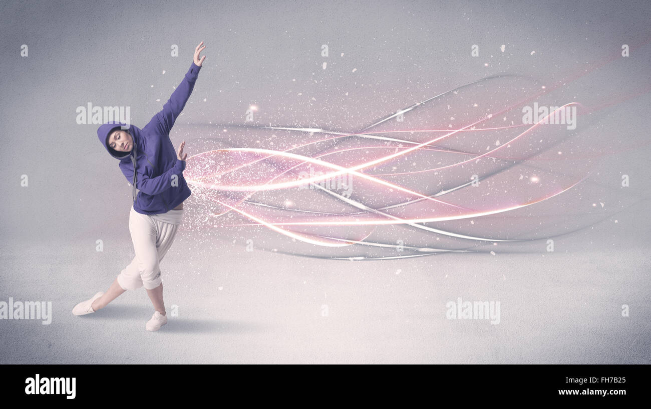 Funky urban dancer with glowing lines Stock Photo - Alamy