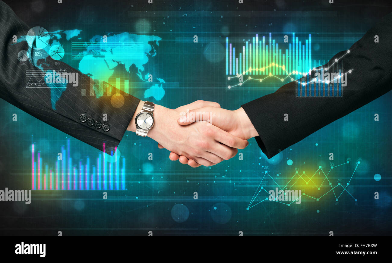 Handshake with diagrams Stock Photo - Alamy