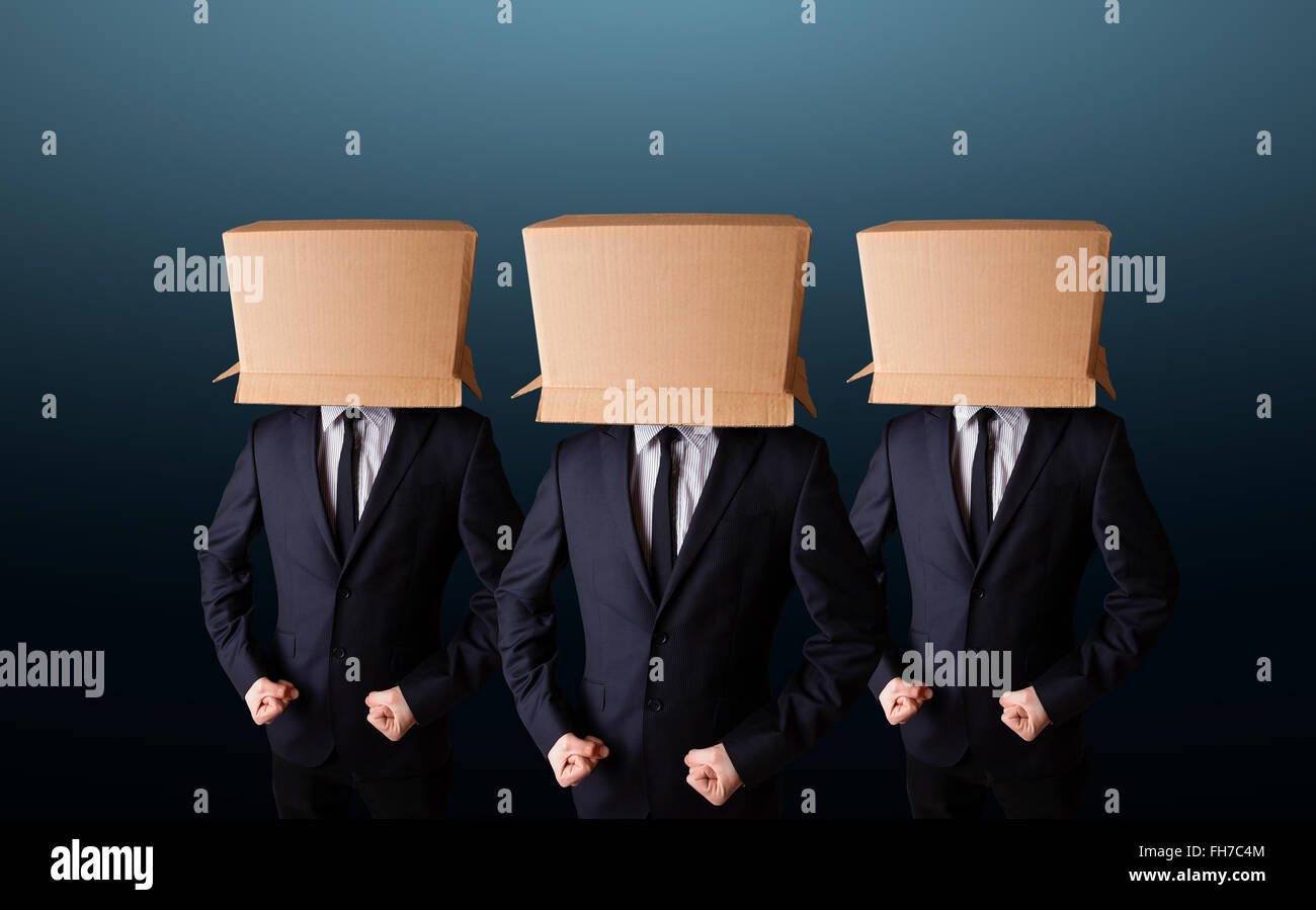 People gesturing with empty box on their head Stock Photo - Alamy