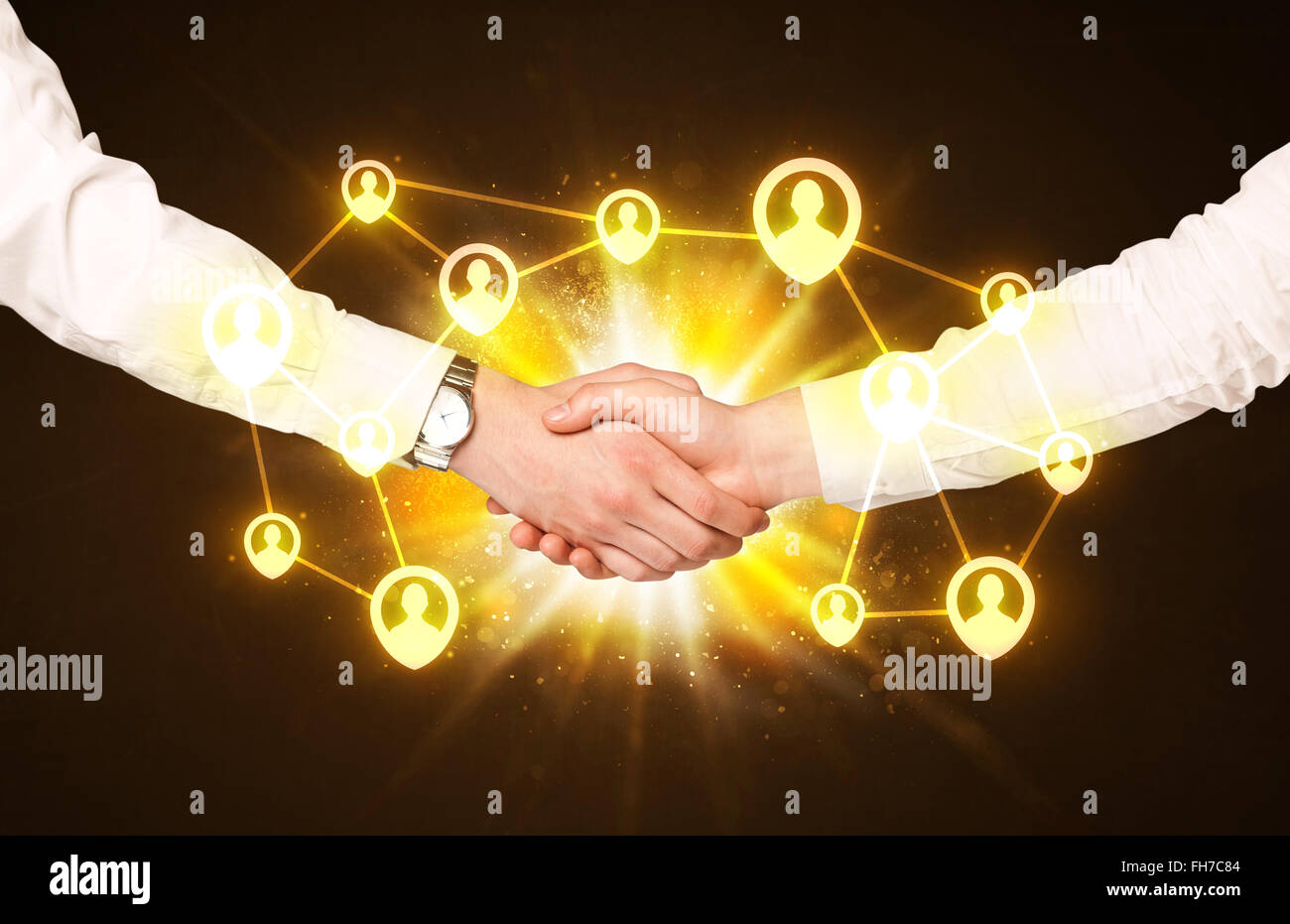 Social netwok connection handshake Stock Photo - Alamy