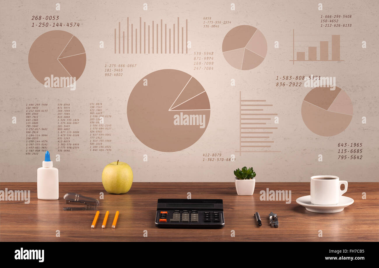 Pie chart graph office desk Stock Photo - Alamy