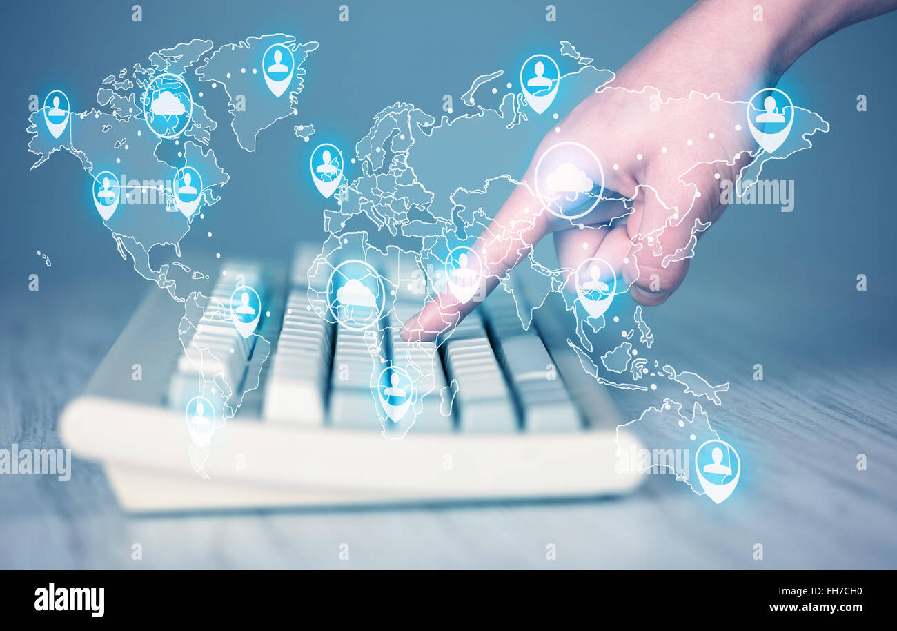 Keyboard with high tech user map icons Stock Photo - Alamy