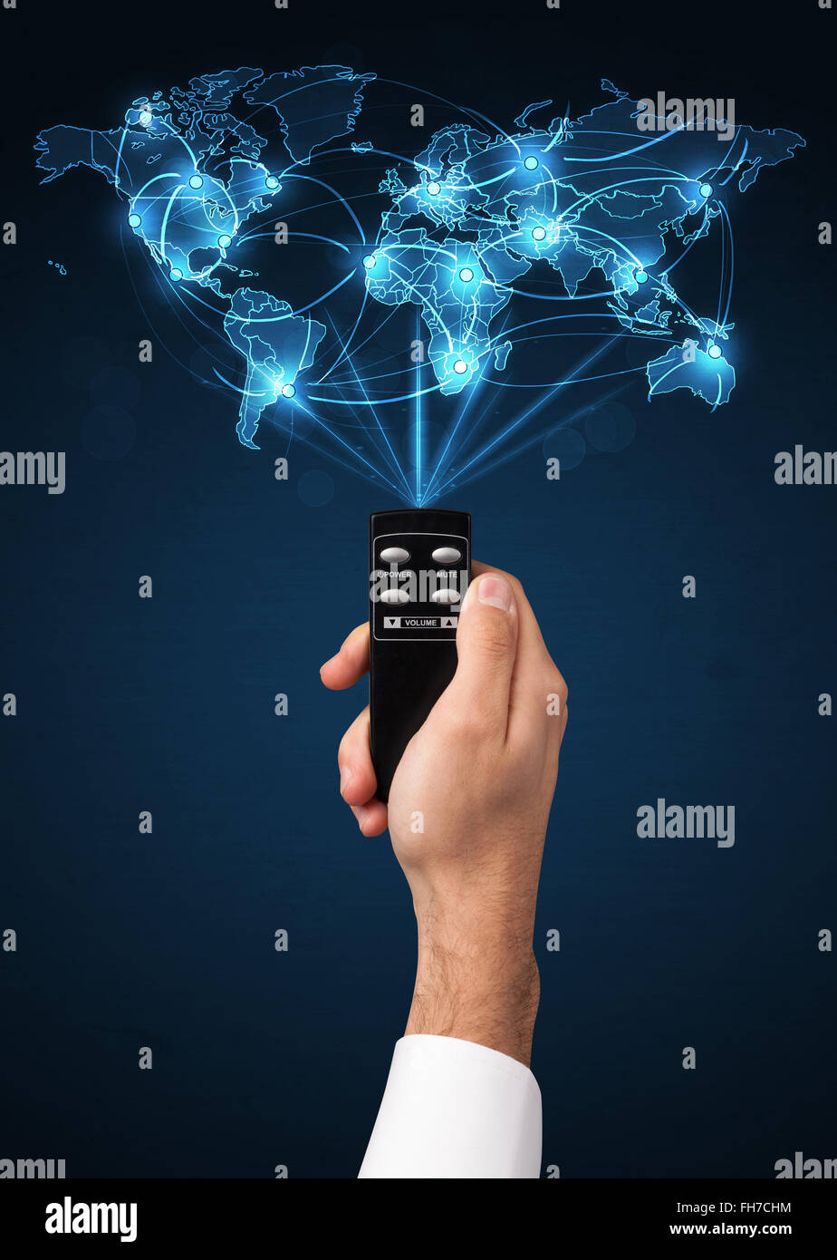 Hand with remote control, social media concept Stock Photo - Alamy