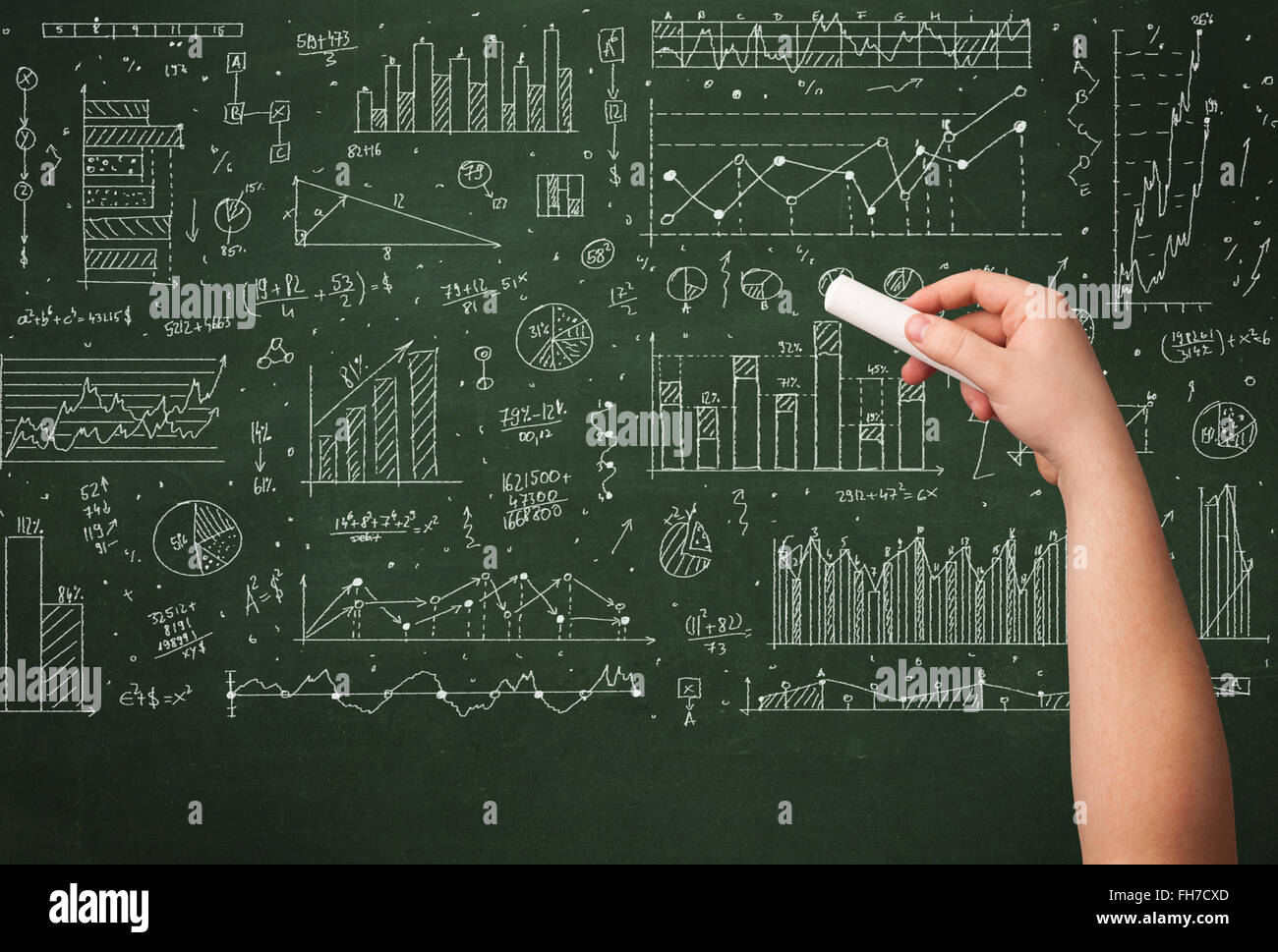 A business person drawing data on chalkboard Stock Photo - Alamy