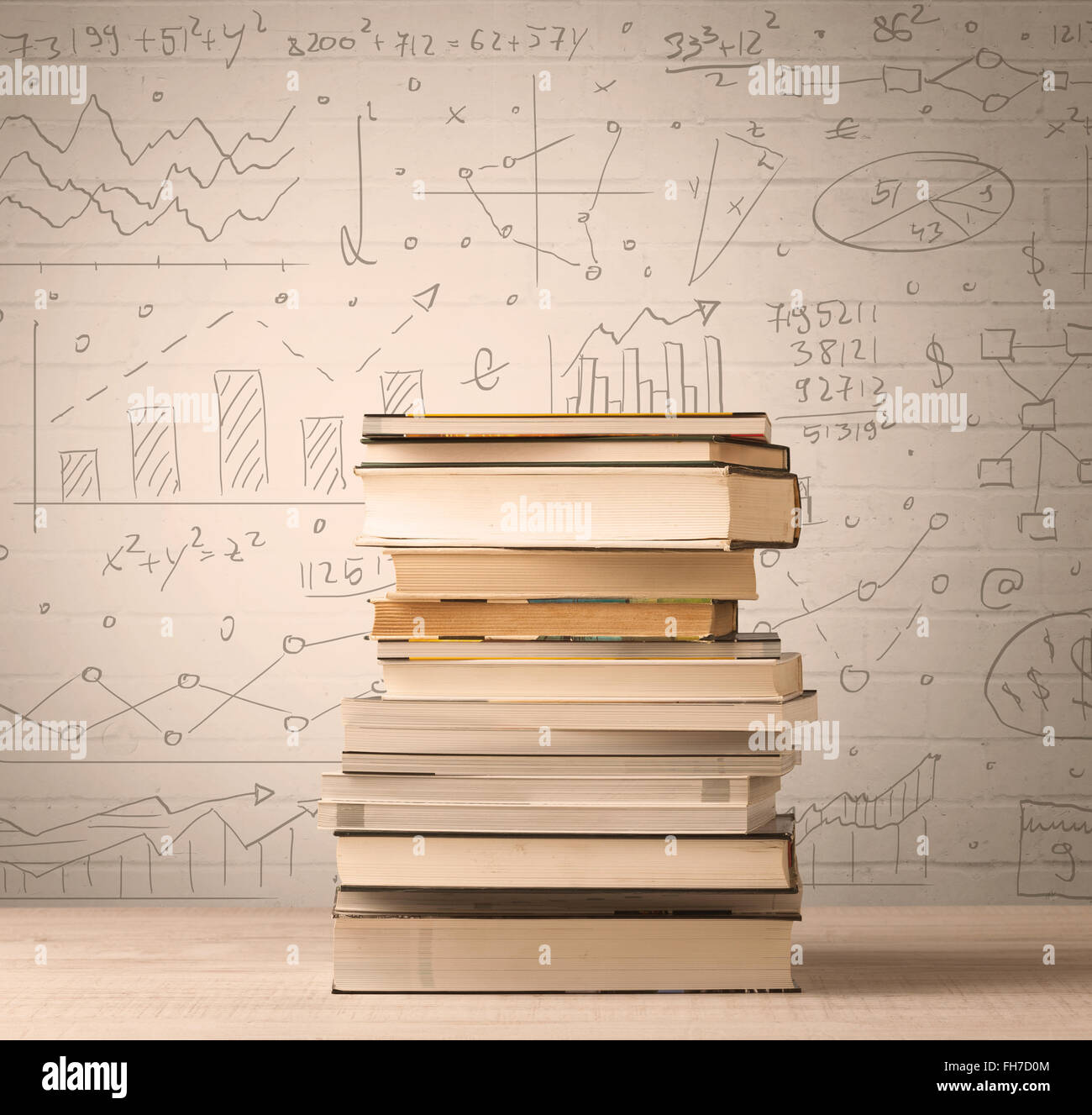 A pile of books with math formulas written in doodle style Stock Photo ...