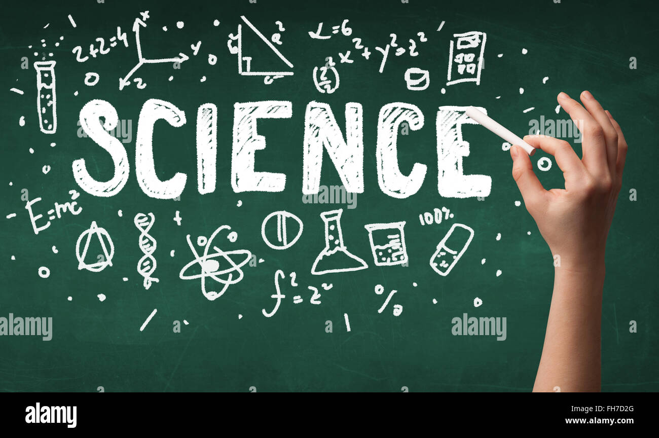 Mature science person drawing on board Stock Photo - Alamy