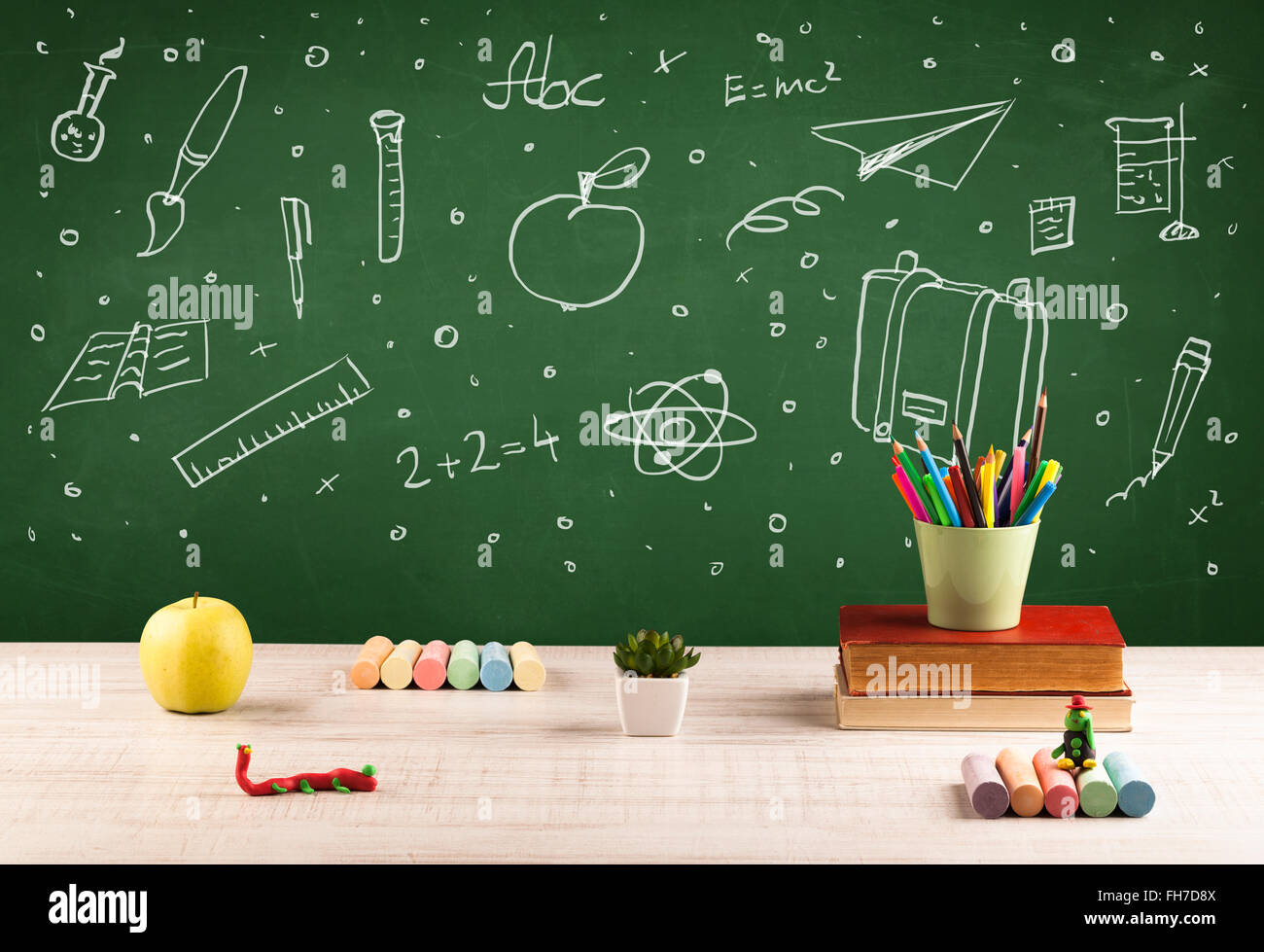 Back to school chalkboard and color pencils Stock Photo - Alamy