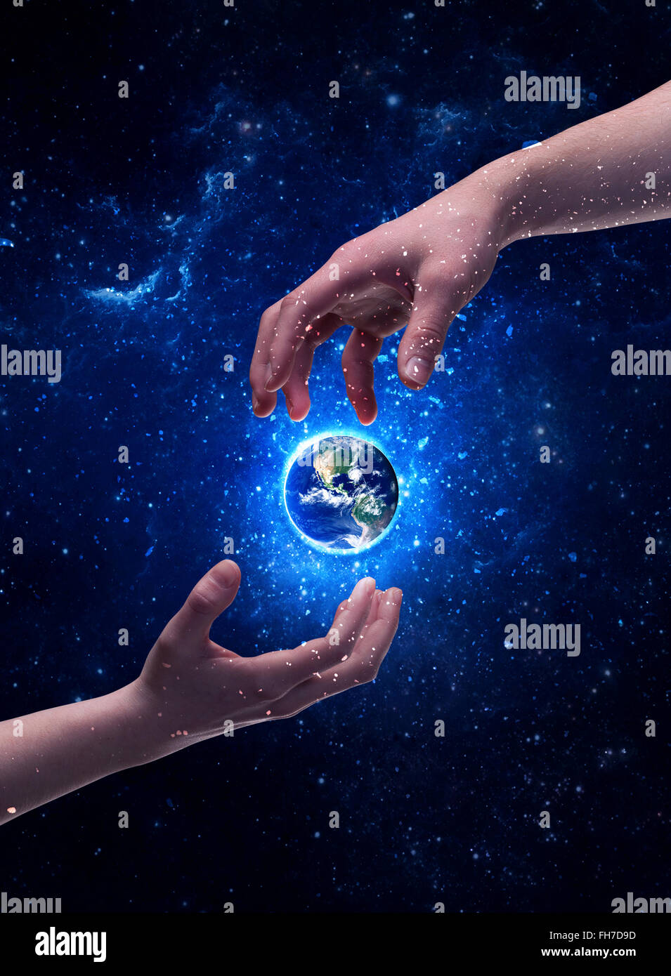 Hands in space touching planet earth Stock Photo - Alamy