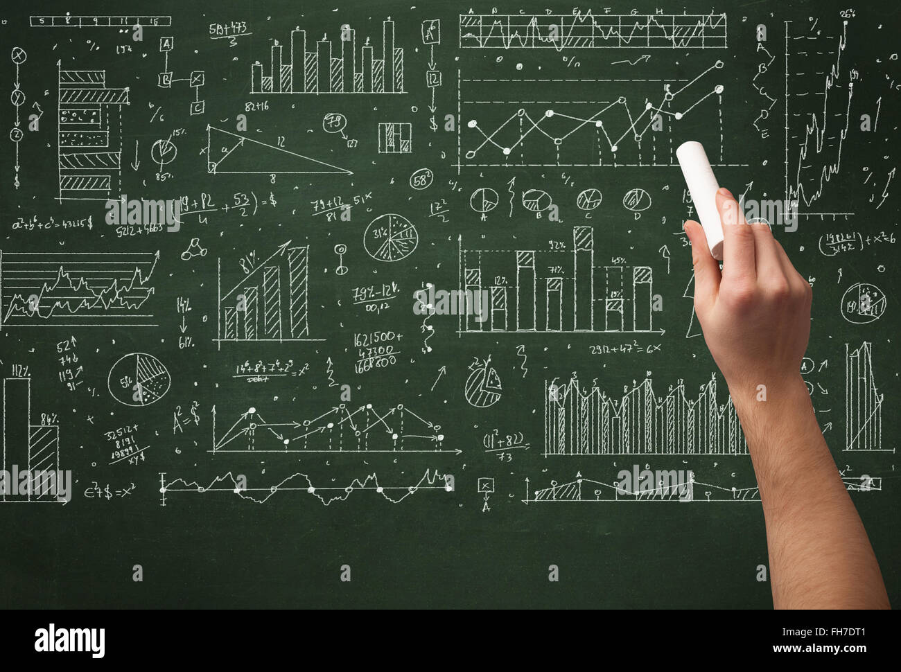 A business person drawing data on chalkboard Stock Photo - Alamy