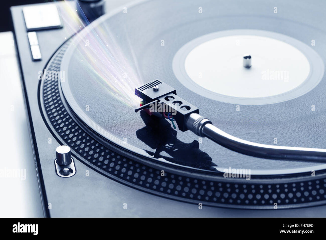 Music player playing vinyl music with colourful abstract lines Stock ...