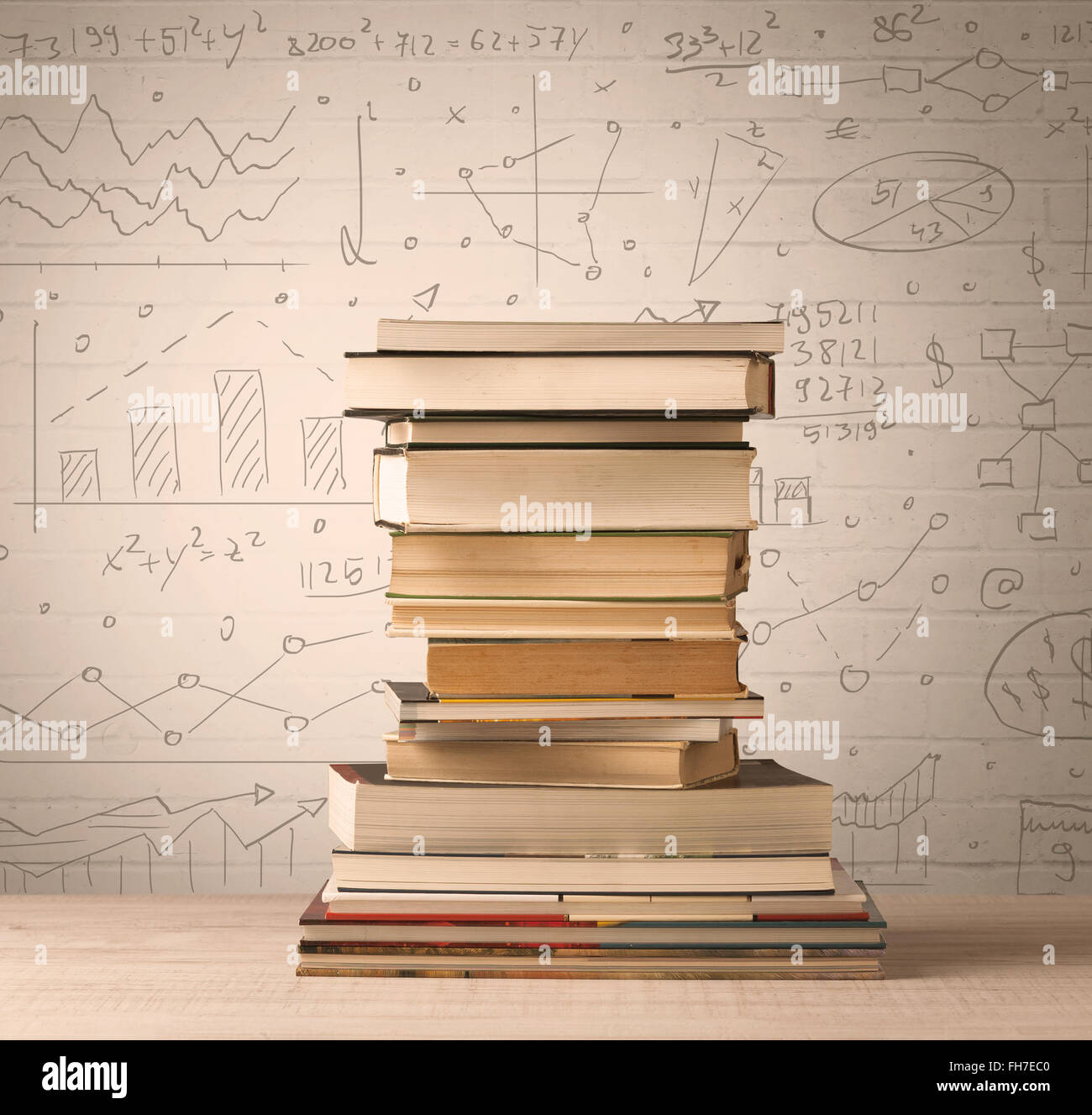 A pile of books with math formulas written in doodle style Stock Photo ...