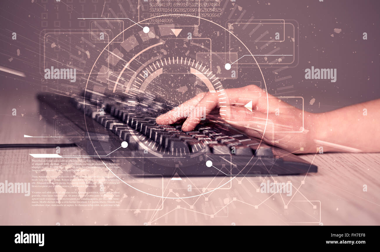 Keyboard with high tech user interface graphic Stock Photo - Alamy
