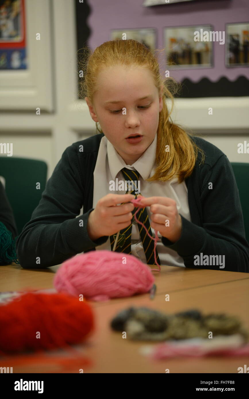 A girl crocheting at school. Picture: Scott Bairstow/Alamy Stock Photo ...