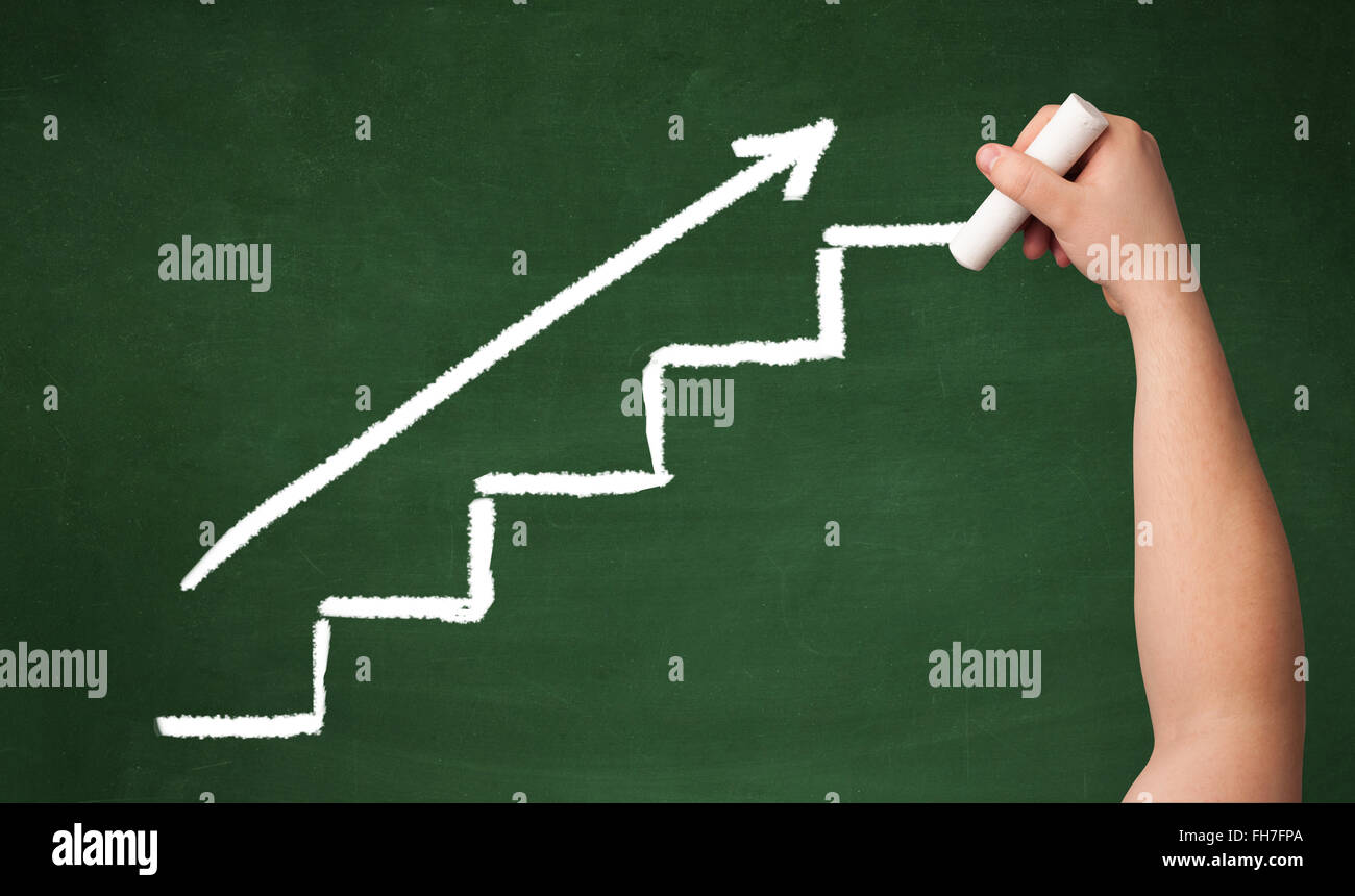 Hand drawing steps on blackboard Stock Photo - Alamy