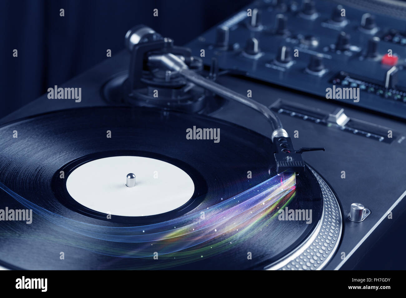 Music player playing vinyl music with colourful abstract lines Stock ...